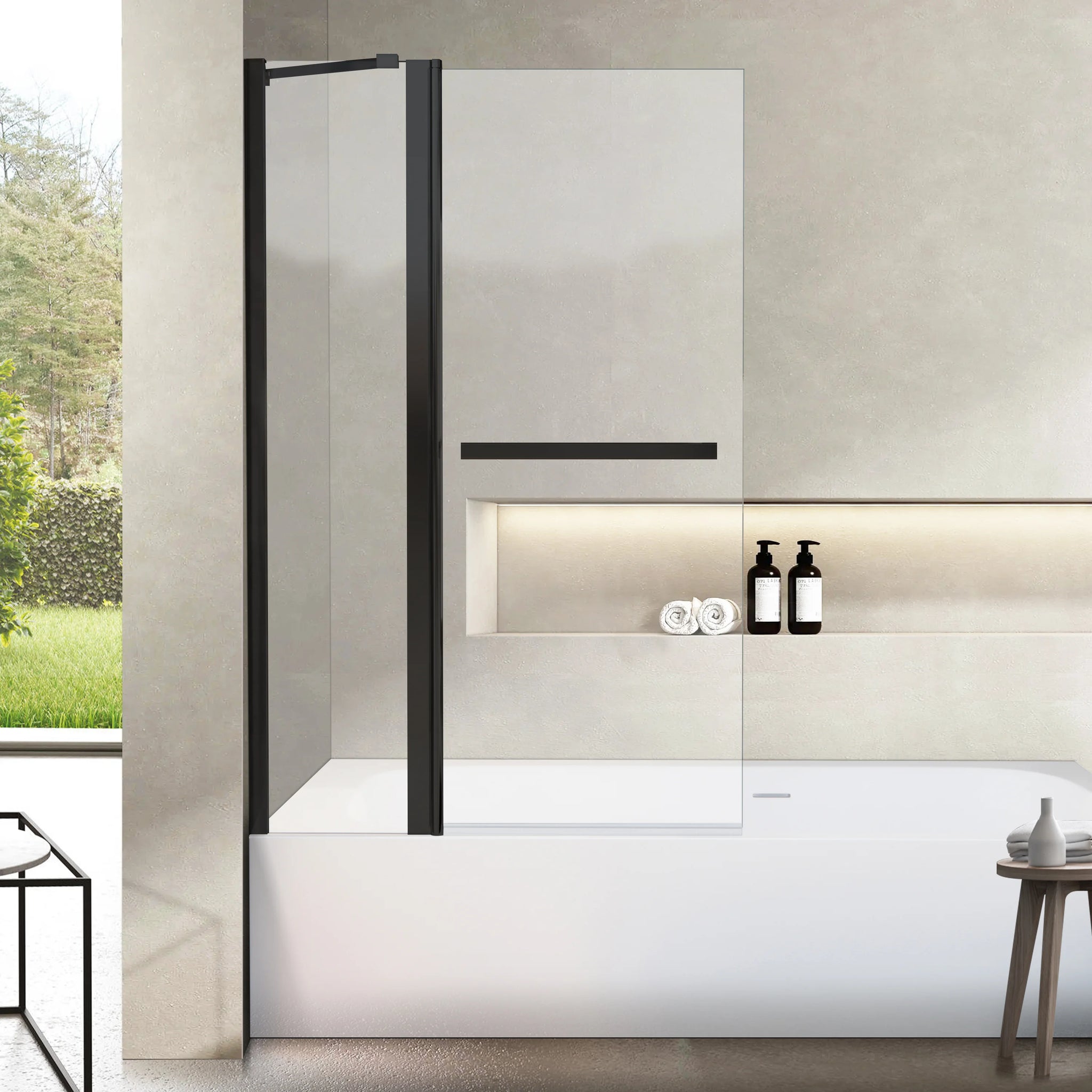 36" W x 55" H Frameless Pivot Bathtub Screen with 1/4" (6 mm) Clear Te