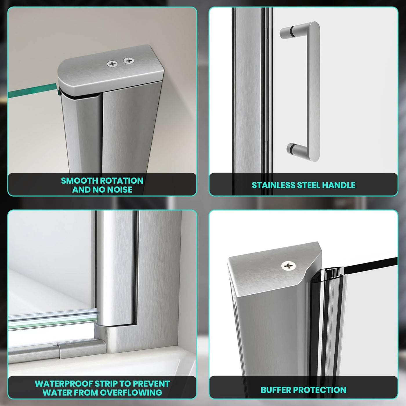 28"-36" x 72" Pivot Shower Door with Magnetic Closure, 1/4" (6mm) Clear ...