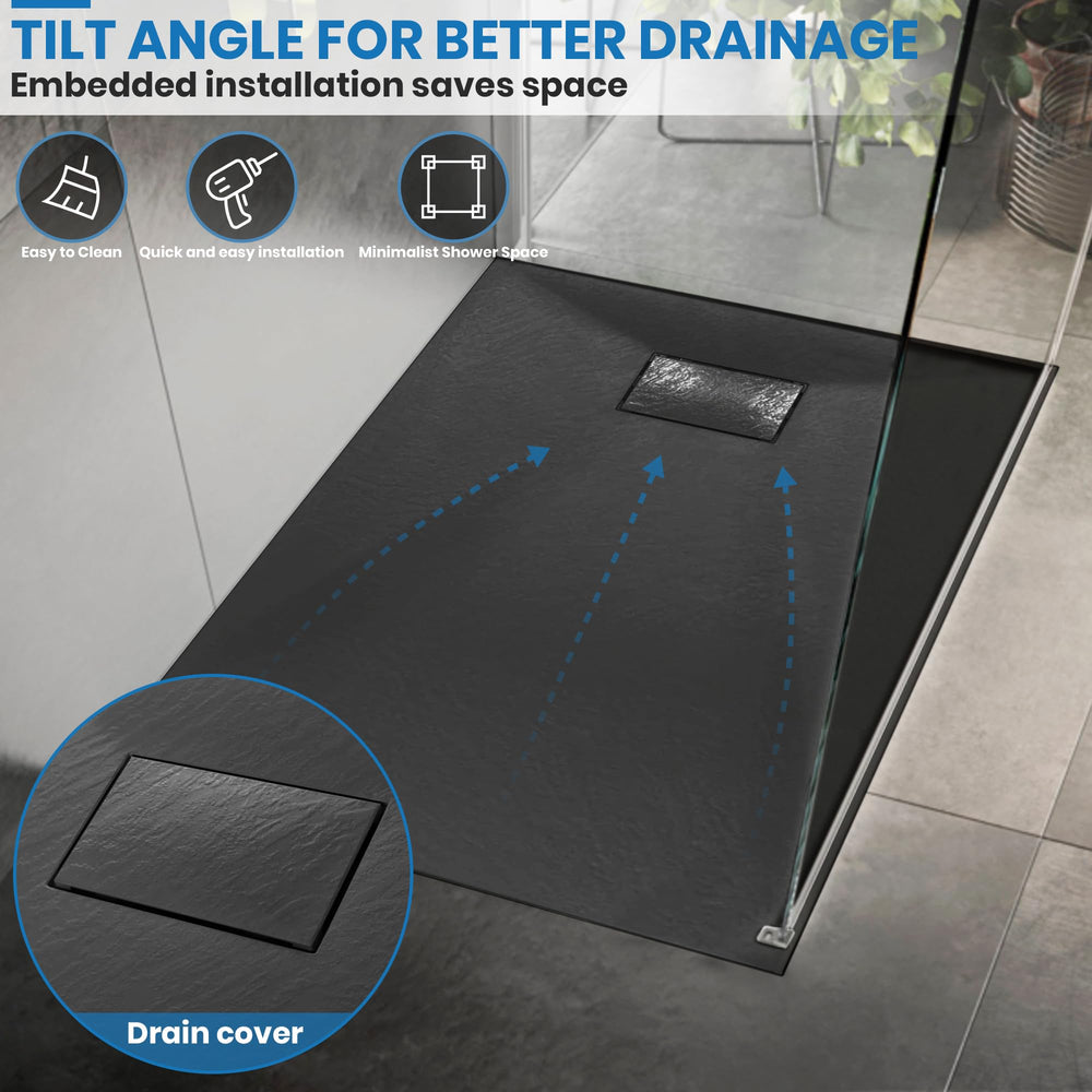 Low-Profile Zero Threshold End Drain Shower Pan Base, Matching White ...