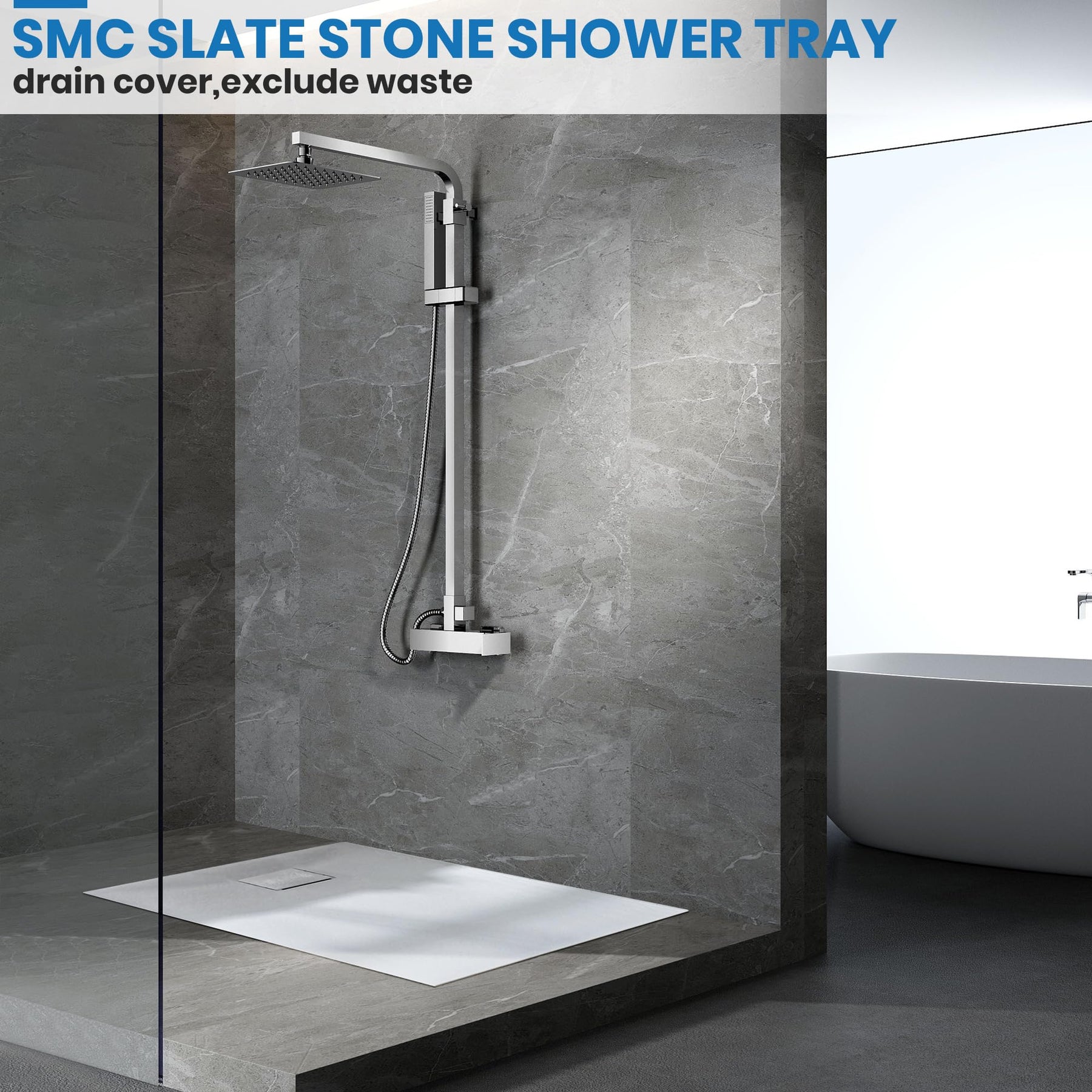 Low-Profile Zero Threshold End Drain Shower Pan Base, Matching White ...